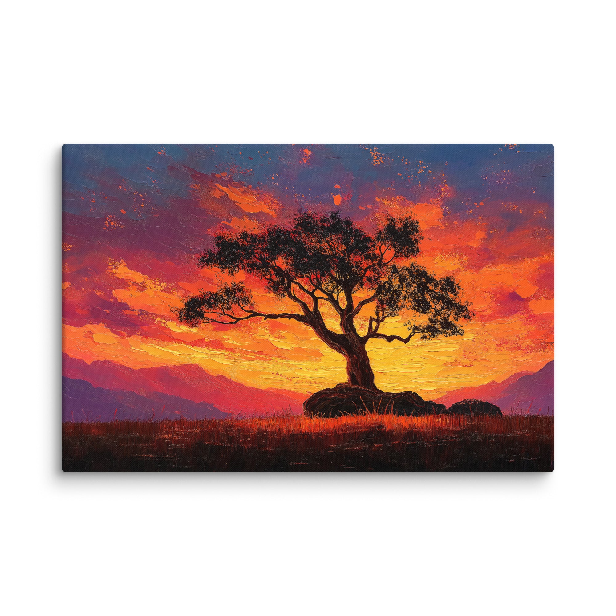 Tableau Peinture Coucher de Soleil - Arbre Solitaire – Art Virtuoso